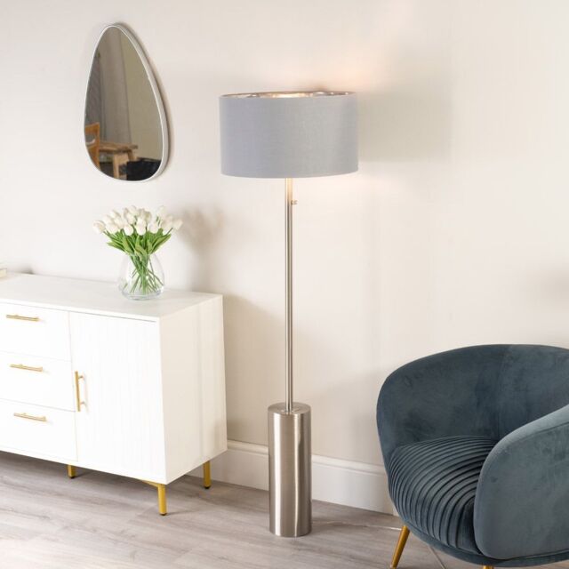 Lexy Grey and Metallic Chrome Shade with Chrome Dimmable Floor Lamp ...