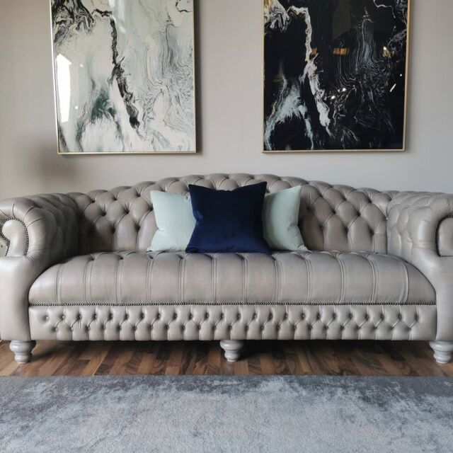 Sandringham Heritage Leather 4 Seater Sofa - Old English Fog by ...