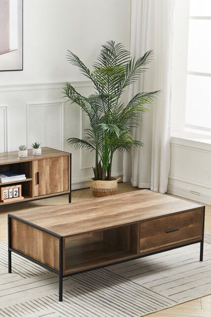 Rustic Coffee Table Metal Frame with Drawers by Debenhams | ufurnish.com