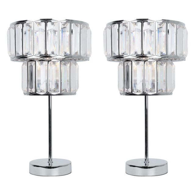 Set of 2 Beaded - Acrylic Crystal Prism Two Tier Table Lamps by ...