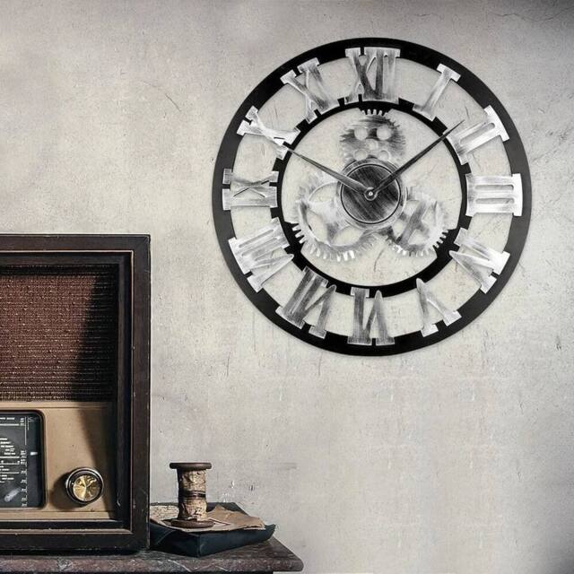 VOGREX Silver 45cm Large Wall Clocks Roman Numerals Open Face by ...