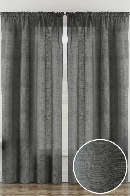 Rhodes' Plain Linen-Look Voile Panels Pair with Rod Pocket Header by ...