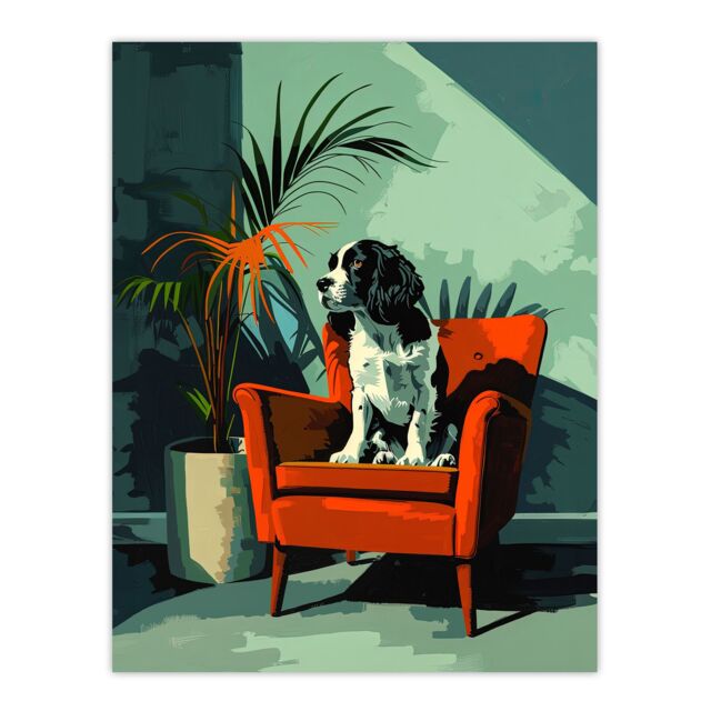 "Artery8 Wall Art Print Springer Spaniel Dog Lover Red Armchair ...