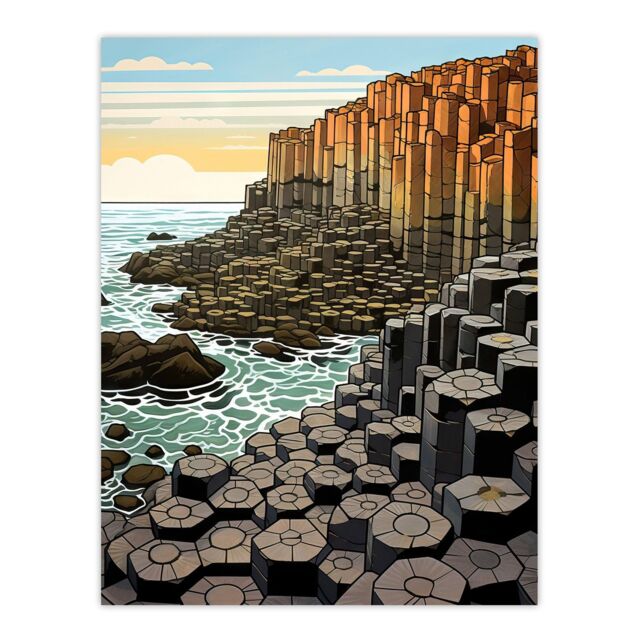 The Giants Causeway Artwork Ireland Coastal Cliffs Volcanic Formation ...
