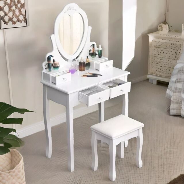 4 Drawer White Dressing Table With Round Mirror And Stool by Debenhams ...