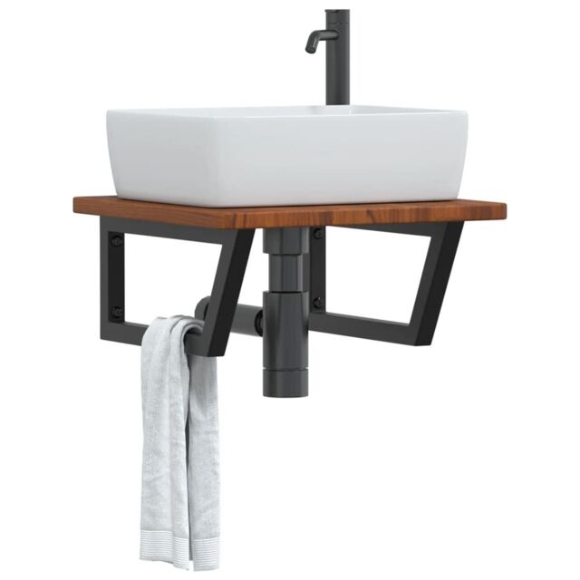 Berkfield Home Basin Shelf Wall Mounted Steel & Solid Wood Oak in Brown ...