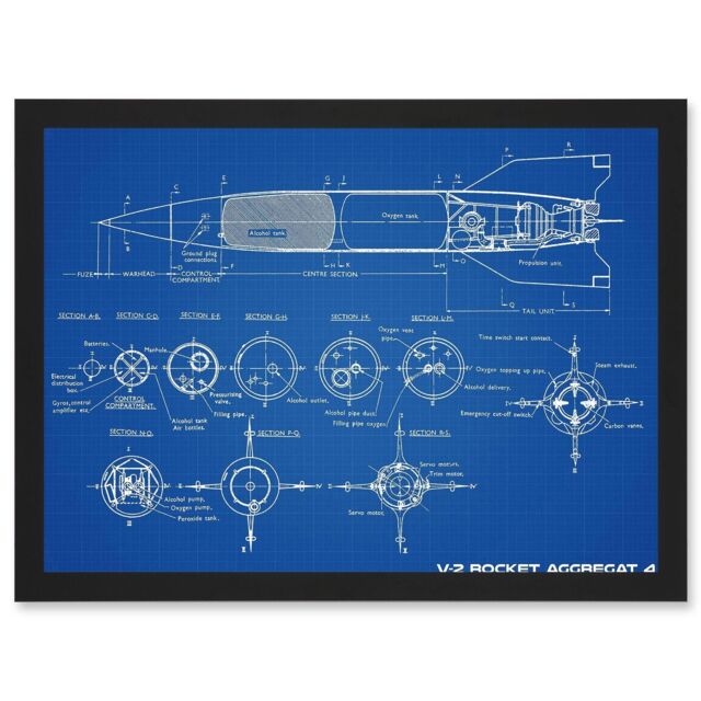 Military V-2 Rocket Aggregat 4 Ballistic Missile Blueprint Plan Artwork ...