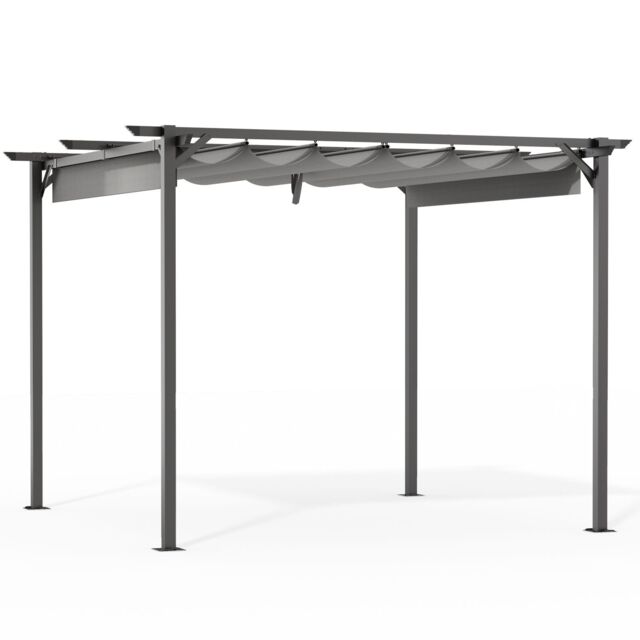 Pergola with Retractable Sun Shade Canopy Outdoor Metal Shelter Gazebo ...