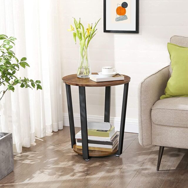 VASAGLE Round Side Table Steel Frame End Table Industrial Living Room ...