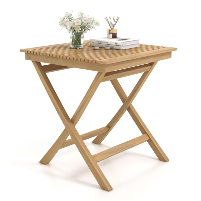 Costway 70cm Wooden Patio Square Bistro Table Outdoor Coffee Table w ...