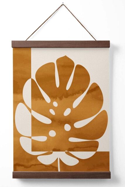 Mustard Monstera Mid Century Tropical Poster with Walnut Hanger by ...