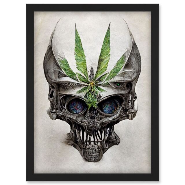 Artery8 Alien Skull With Marijuana Leaf Colour Pencil Illustration ...