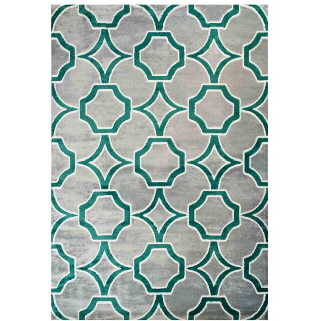 Emerald Green Grey Soft Textured Geometric Rug by Debenhams | ufurnish.com