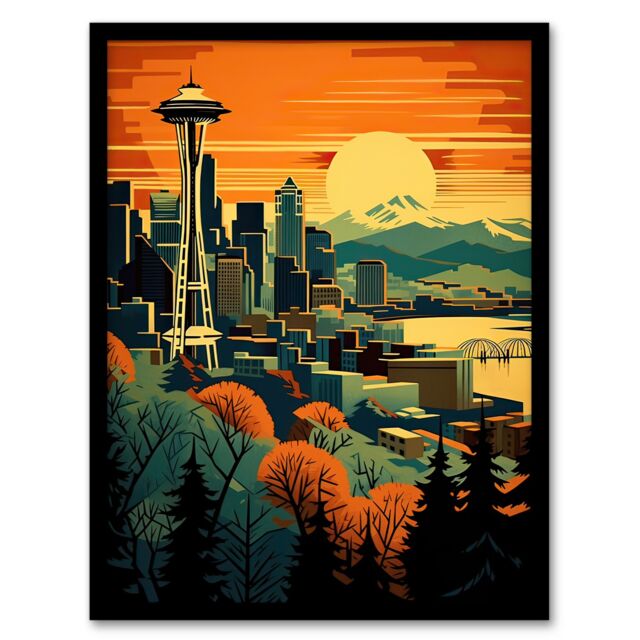 "Artery8 Wall Art Print The Space Needle Seattle Landmark Sunset ...