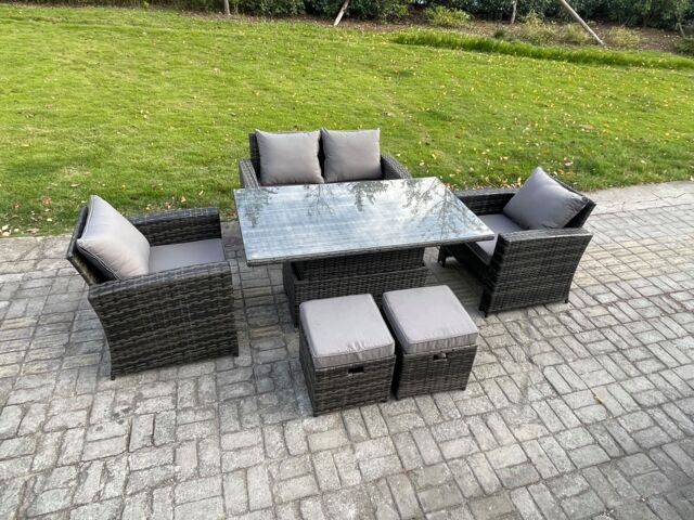 Fimous Outdoor Garden Dining Sets 6 Seater Rattan Patio Furniture Sofa ...