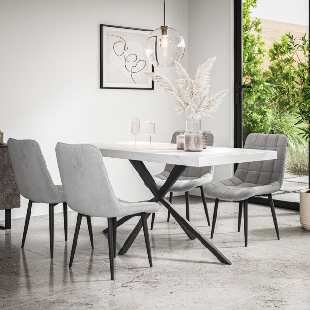 Donni Dining Table And Chairs - White Marble Effect Table Top w Black ...