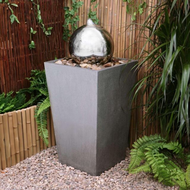 Stainless Steel Sphere Column Water Feature with Lights 82cm by ...