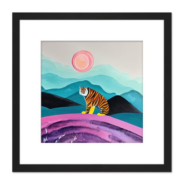 Surreal Bengal Tiger Hunts Under A Pink Moon Square Wooden Framed Wall ...