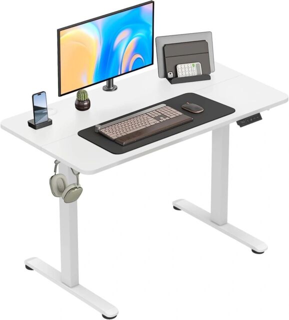 Height Adjustable White Electric Desk Stand Up Desk for Home & Office ...