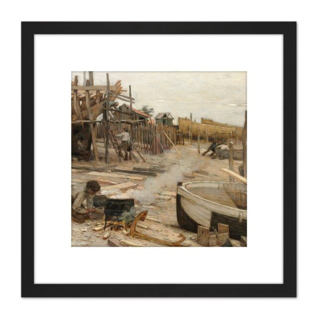 Cazin The Boatyard Painting 8X8 Inch Square Wooden Framed Wall Art Print Picture with Mount by ...