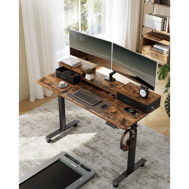 VASAGLE Large Electric Standing Desk Built-In Power Strip Memory ...