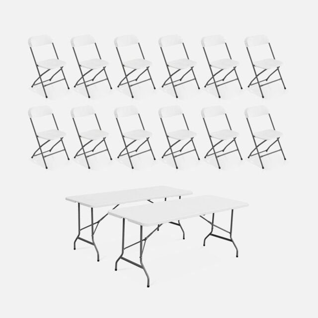 Pair Of Folding Plastic Reception Tables With 12 Chairs by Debenhams ...