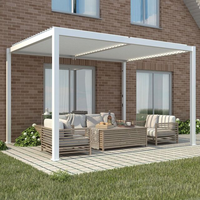 Deluxe White Veranda with Louvered Shutter Roof 3m x 3m by Debenhams ...