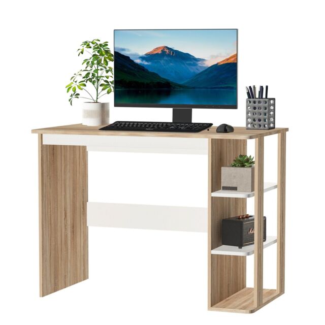 Duo Work Desk & 3-Tier Side Shelves Wide Table Top Sturdy Frame by ...