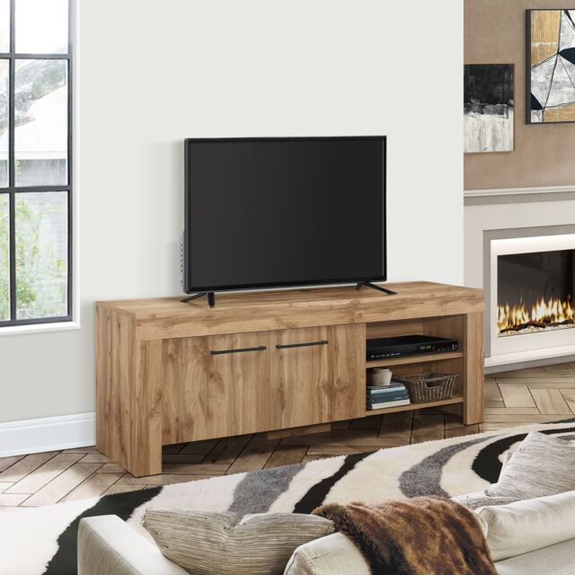 Birlea Oak TV Unit Wide Compton Widescreen Entertainment Unit in Brown ...