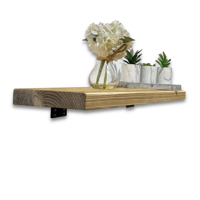 MKGT Rustic Wooden Shelf with T Shape Wall Brackets (Large, Rustic Pine ...