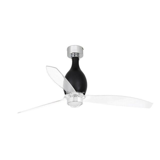 MiniEterfan LED Shiny Black Transparent Ceiling Fan with DC Motor 3000K ...