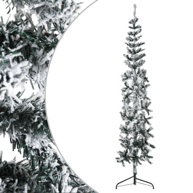 Berkfield Home Slim Artificial Half Christmas Tree with Flocked Snow ...