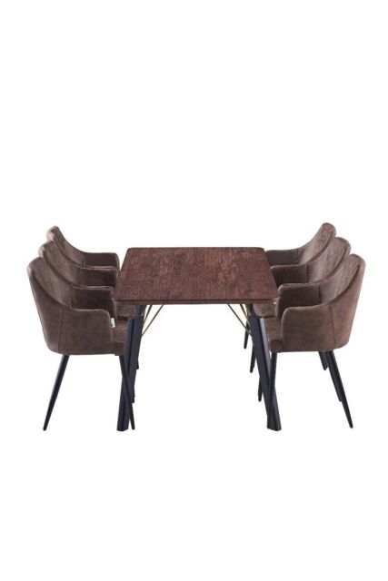 5PCs Zarah Cosmo Dining Table Set w/ a Brown Dining Table & 6 Faux ...