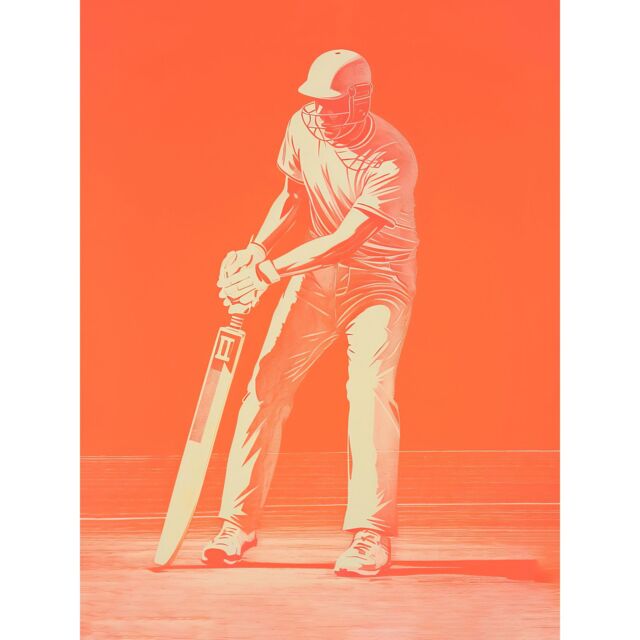 "Artery8 Wall Art Print Cricket Player Flick Shot Sport Artwork Orange ...
