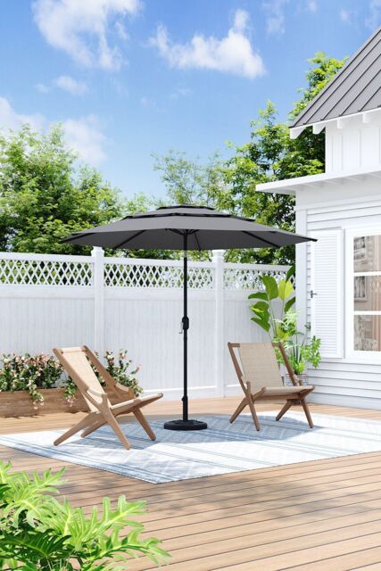 Outdoor Garden 3-Tier Umbrella with Crank and Floral-Pattern Stand by ...