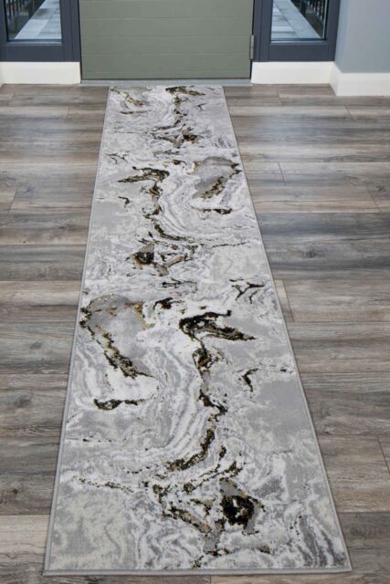 Runner Rug Grey Gold Metallic Distressed Marble Long Hallway Rugs by ...