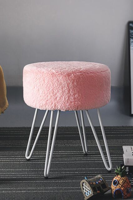 Living and Home Soft Fluffy Pink Low Chair Dressing Footstool with ...