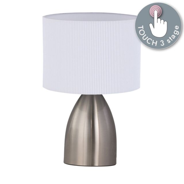 Valentina - Brushed Chrome Touch Lamp with White Pleated Shade by ...