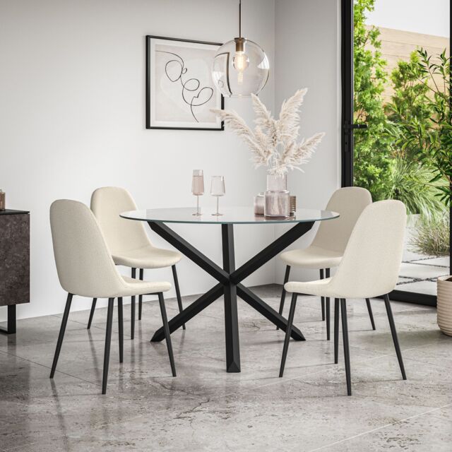 Malvern Round Dining Table And Chairs Clear Glass Table Top W Solid