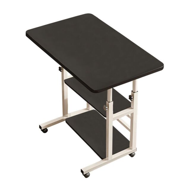 3-tier Height Adjustable Mobile Table Overbed Desk with Shelves Wheels ...