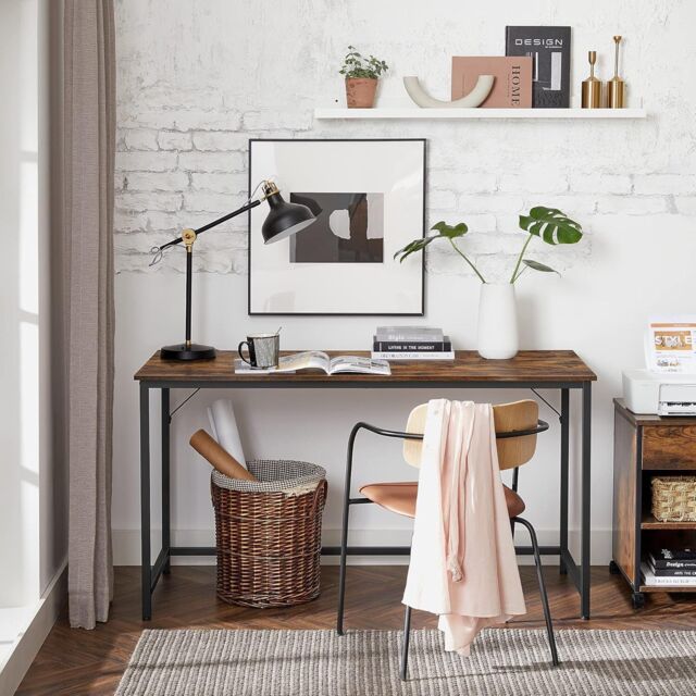 VASAGLE Extra Large Computer Desk Office Table Study Bedroom in Brown ...