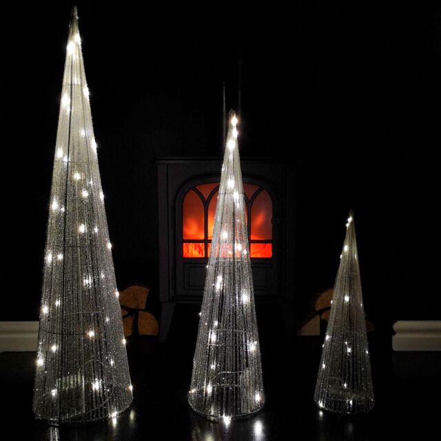 Samuel Alexander LED Tree Cone Obelisk Trio with 90 LEDs in Silver by ...