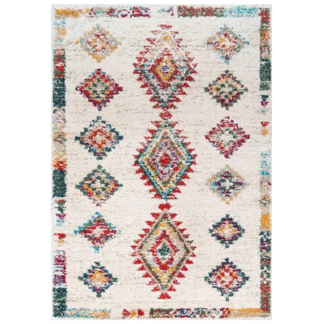 Cream Terracotta Tribal Design Deep Pile Shaggy Area Rug by Debenhams ...