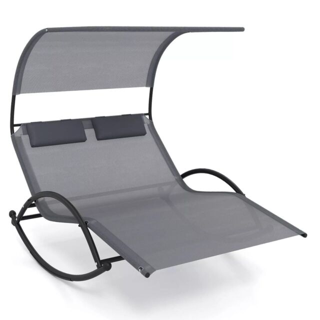 Outdoor Double Chaise Rocker Rocking Daybed Sun Lounger w/ Canopy by ...