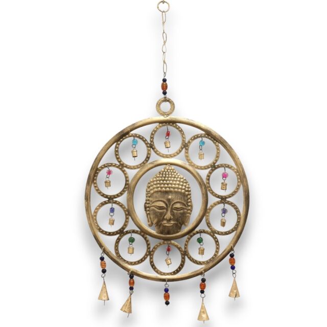 KDMD Indian Chimes - Large Buddha Face 15 Bell Chimes in Gold by ...