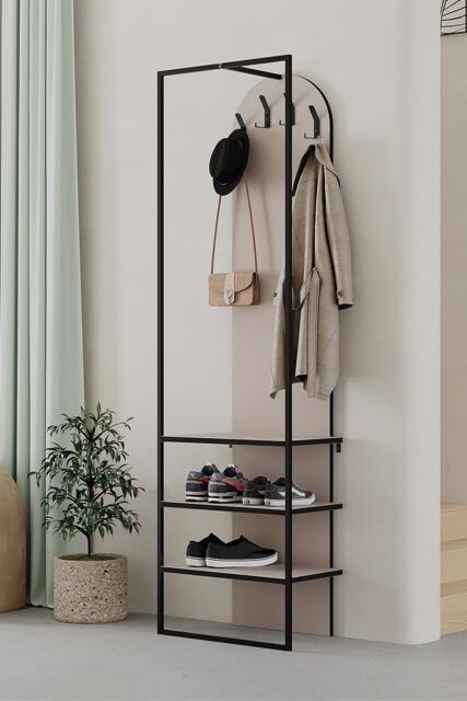Hallway Furniture Shoe Storage Unit Coat Rack Mocha Grey Tall Slim by ...