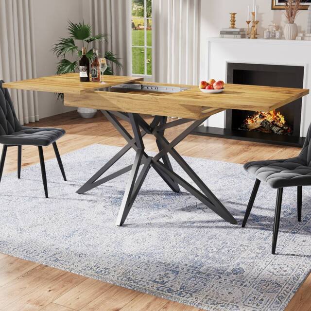BTM Extendable Dining Table 120 - 160 cm, Walnut & Marble Effect in ...