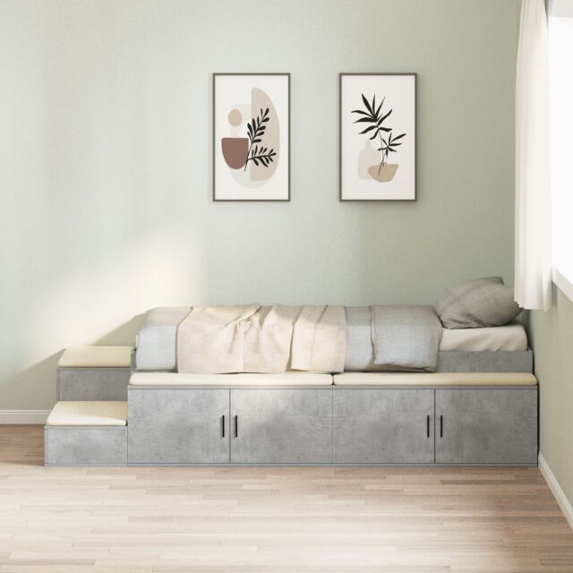 Storage Bed Concrete grey Engineered Wood 100 x 200 cm by Debenhams ...