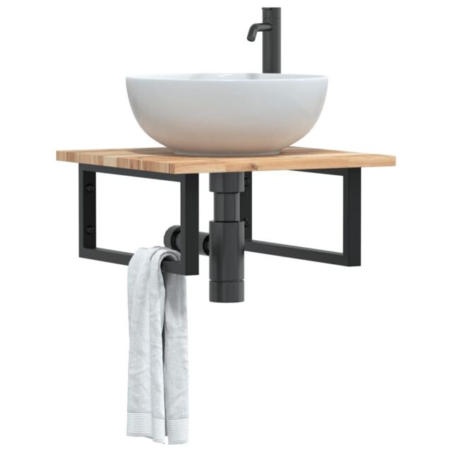 Berkfield Home Basin Shelf Wall Mounted Steel & Solid Wood Acacia in ...