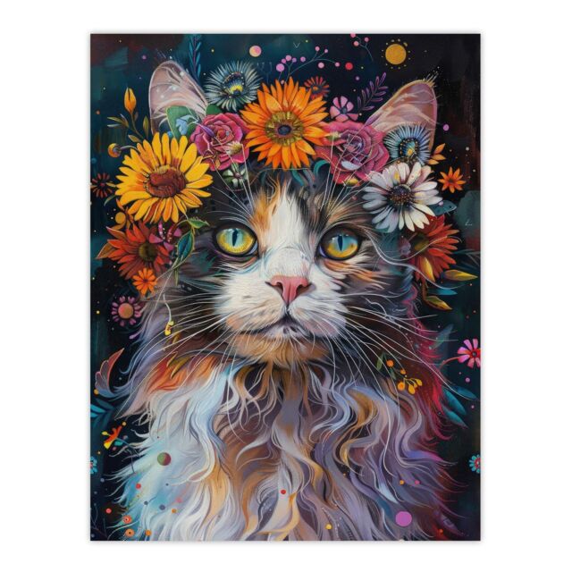 Wall Art Print Mystic Psychedelic Hippy Cat Flower Crown Abstract Poster by Debenhams | ufurnish.com
